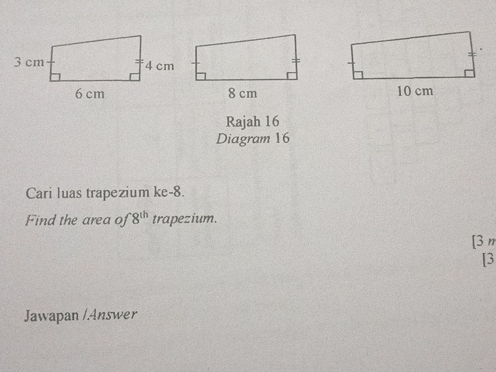 Cari luas trapezium ke-8. Find the area of | StudyX