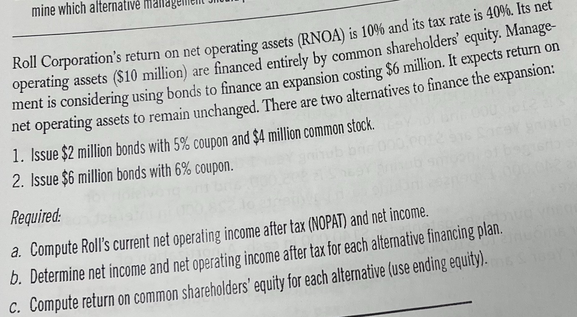 Roll Corporation's return on net operating | StudyX