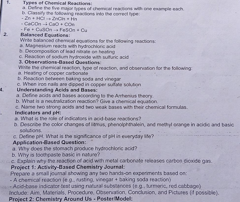 1. Types of Chemical Reactions: a. Define | StudyX