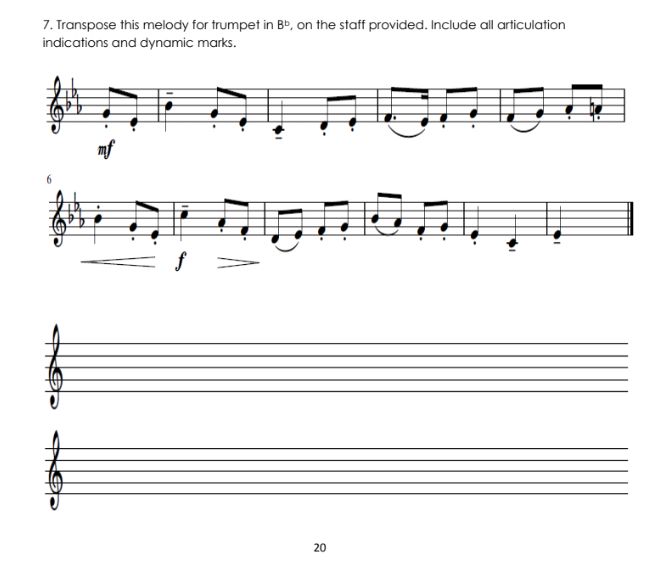 7. Transpose this melody for trumpet in Bb, | StudyX
