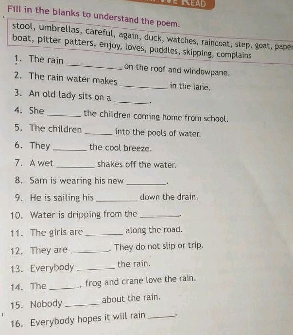 Fill in the blanks to understand the poem. | StudyX