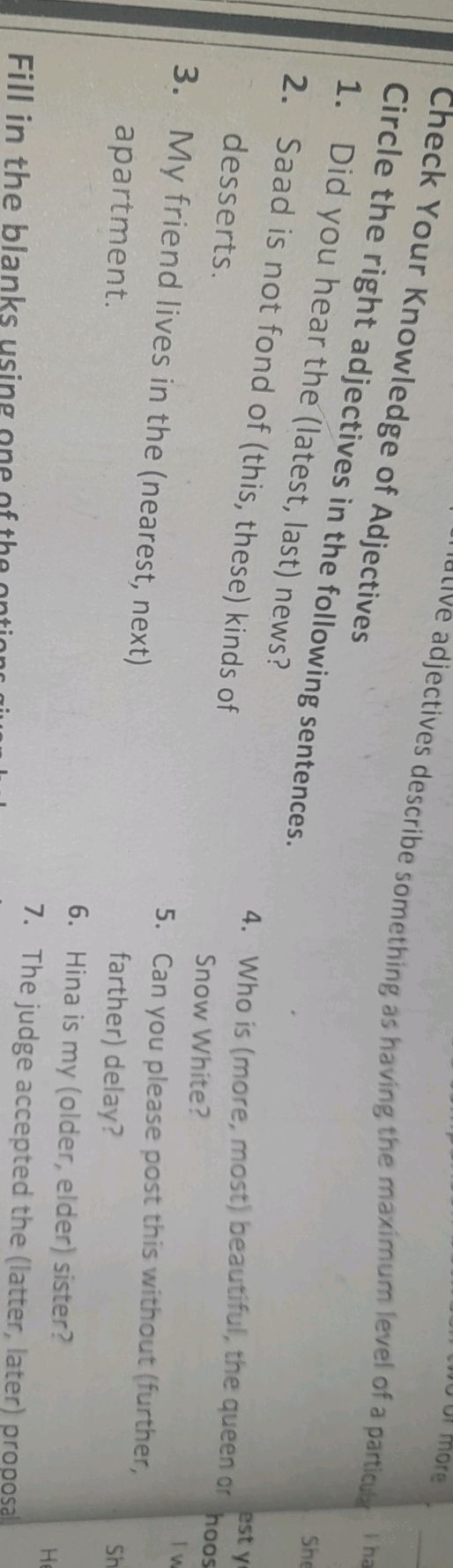 Circle the right adjectives in the following | StudyX