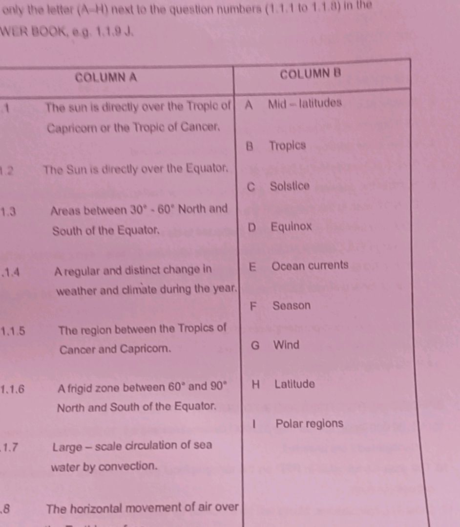 Match the items in Column A with the items | StudyX