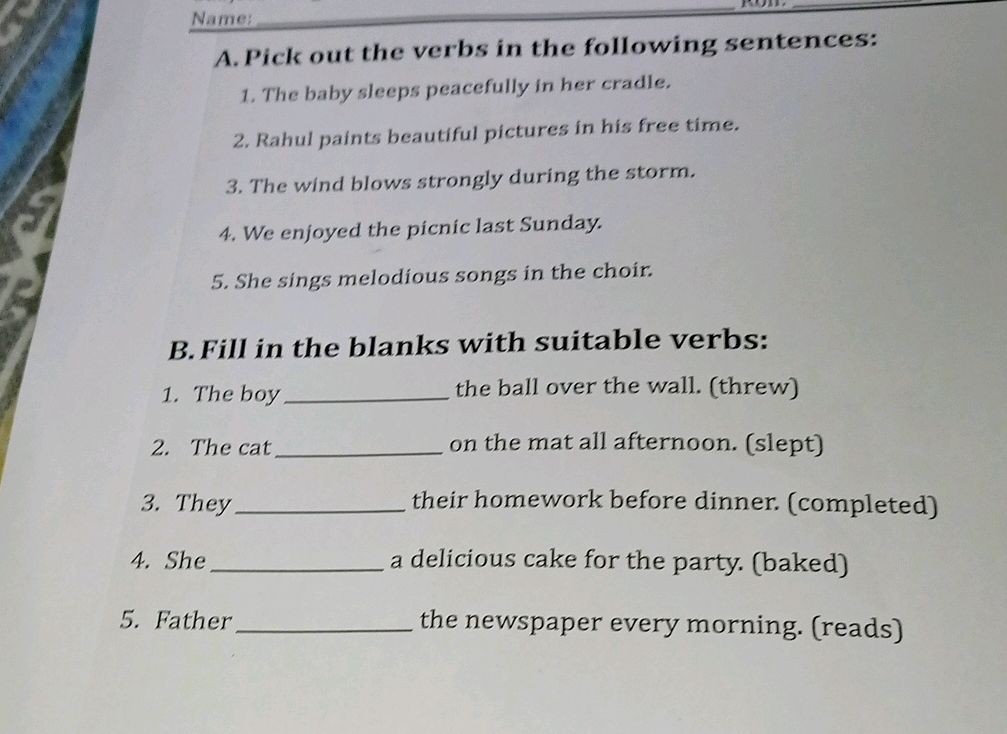 A. Pick out the verbs in the following | StudyX