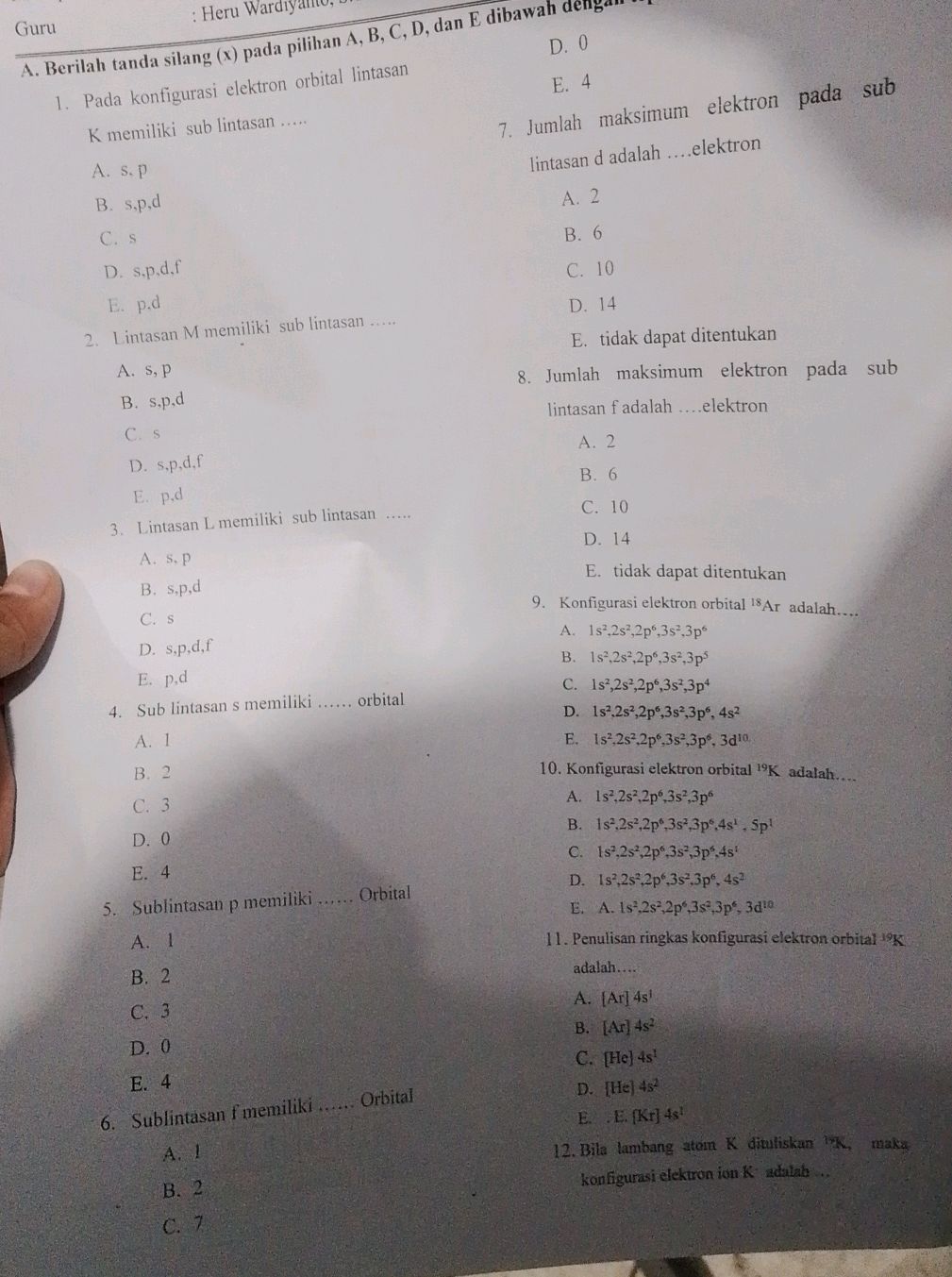 1. Pada konfigurasi elektron orbital | StudyX