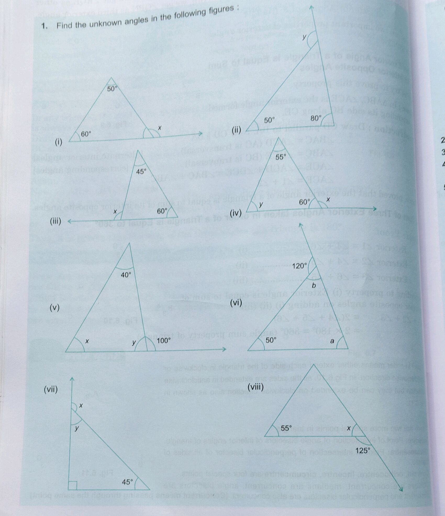 1. Find the unknown angles in the following | StudyX