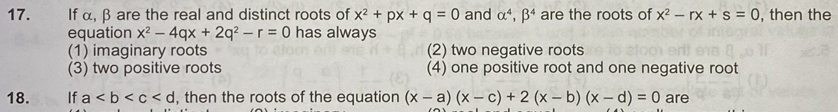 17. If α, β are the real and distinct roots | StudyX