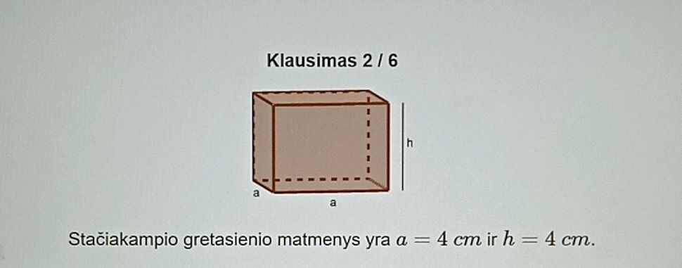 Stačiakampio gretasienio matmenys yra a = 4 | StudyX