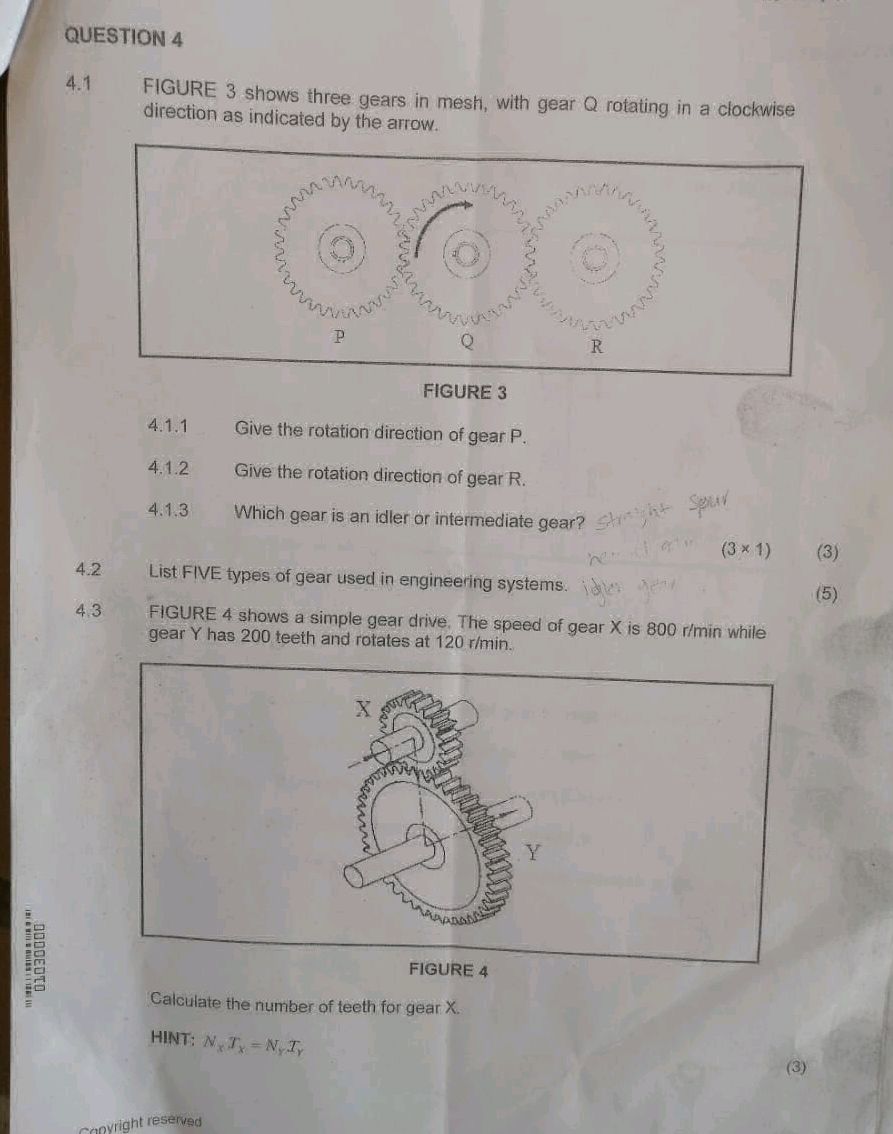 4.1 FIGURE 3 shows three gears in mesh, with | StudyX