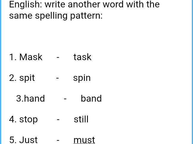English: write another word with the same
