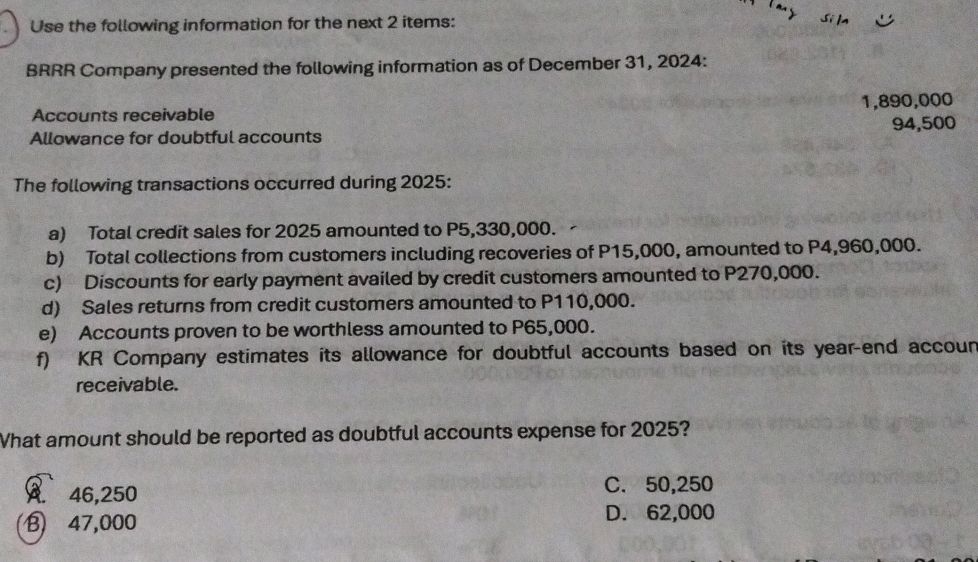 Use the following information for the next 2 | StudyX