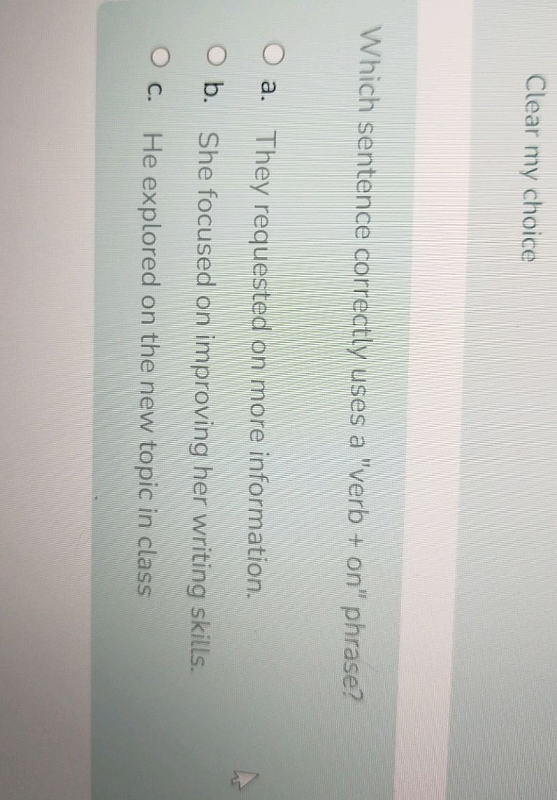 Which sentence correctly uses a "verb + on" | StudyX