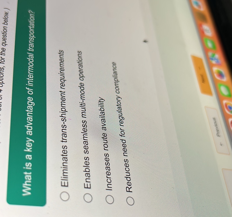 What is a key advantage of intermodal | StudyX