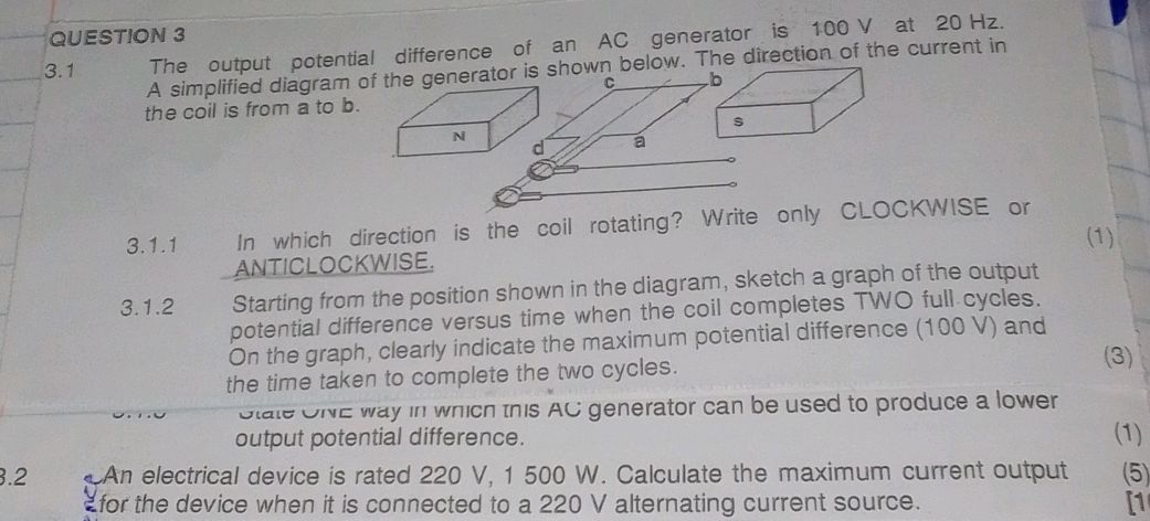 3.1 The output potential difference of an AC | StudyX
