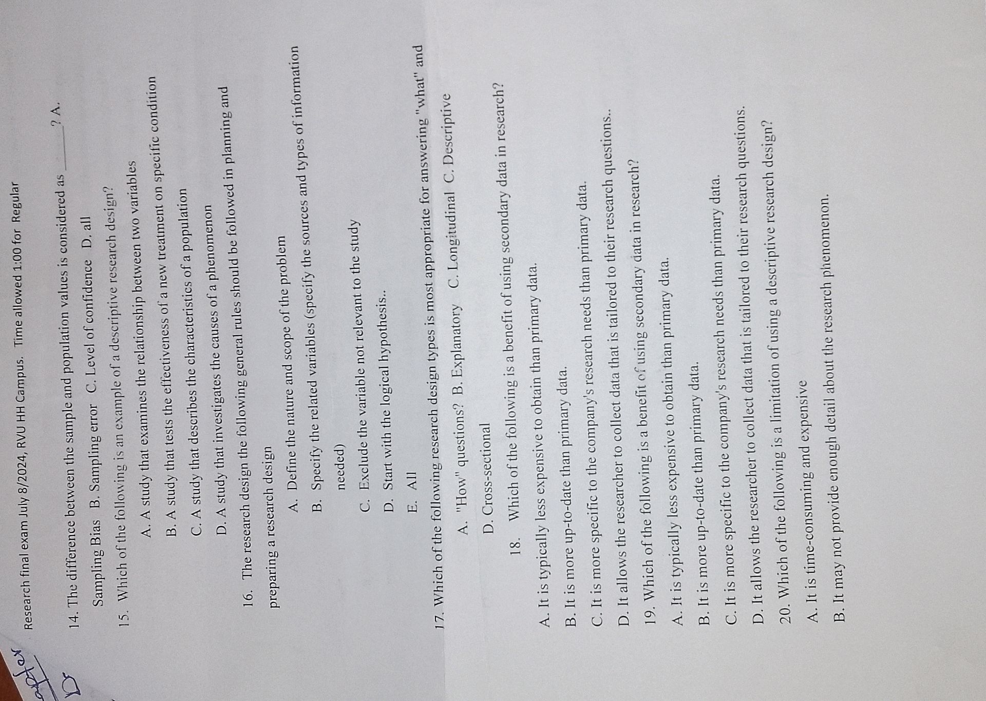 14. The difference between the sample and | StudyX