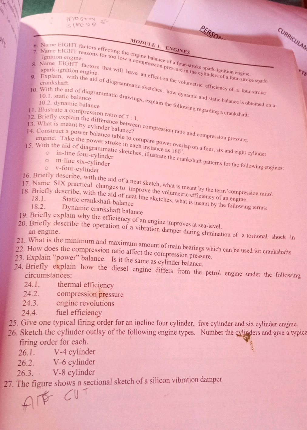 6. Name EIGHT factors effecting the engine | StudyX