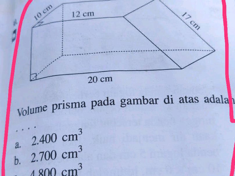 Volume prisma pada gambar di atas adalah ... | StudyX