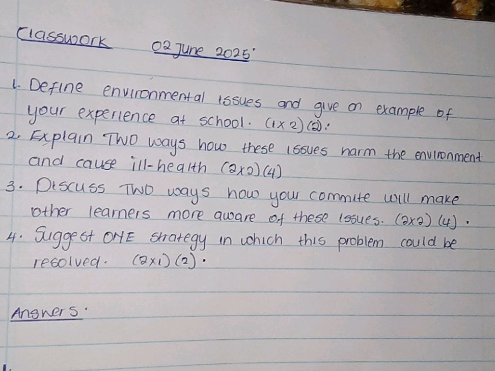 1. Define environmental issues and give on | StudyX