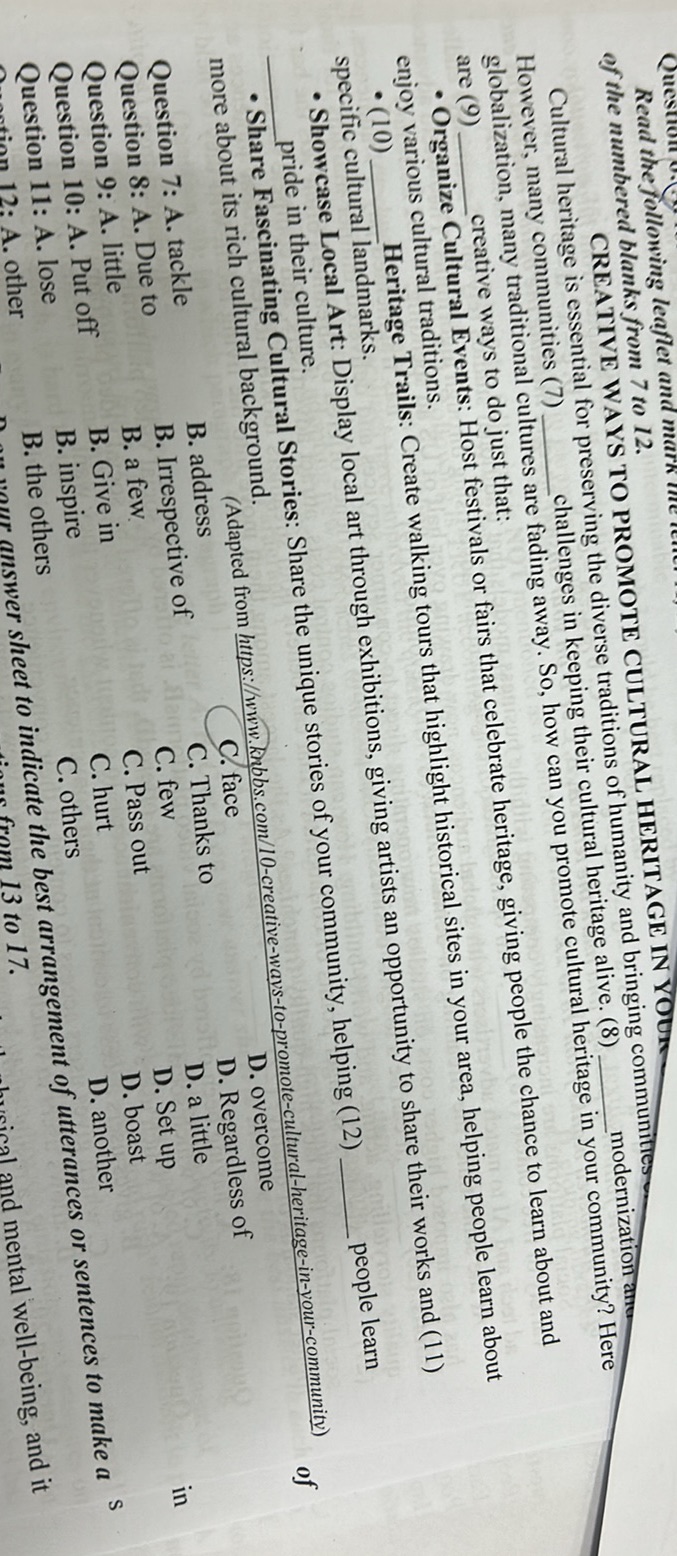 Read the following leaflet and mark the | StudyX