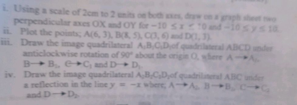 i. Using a scale of 2cm to 2 units on both