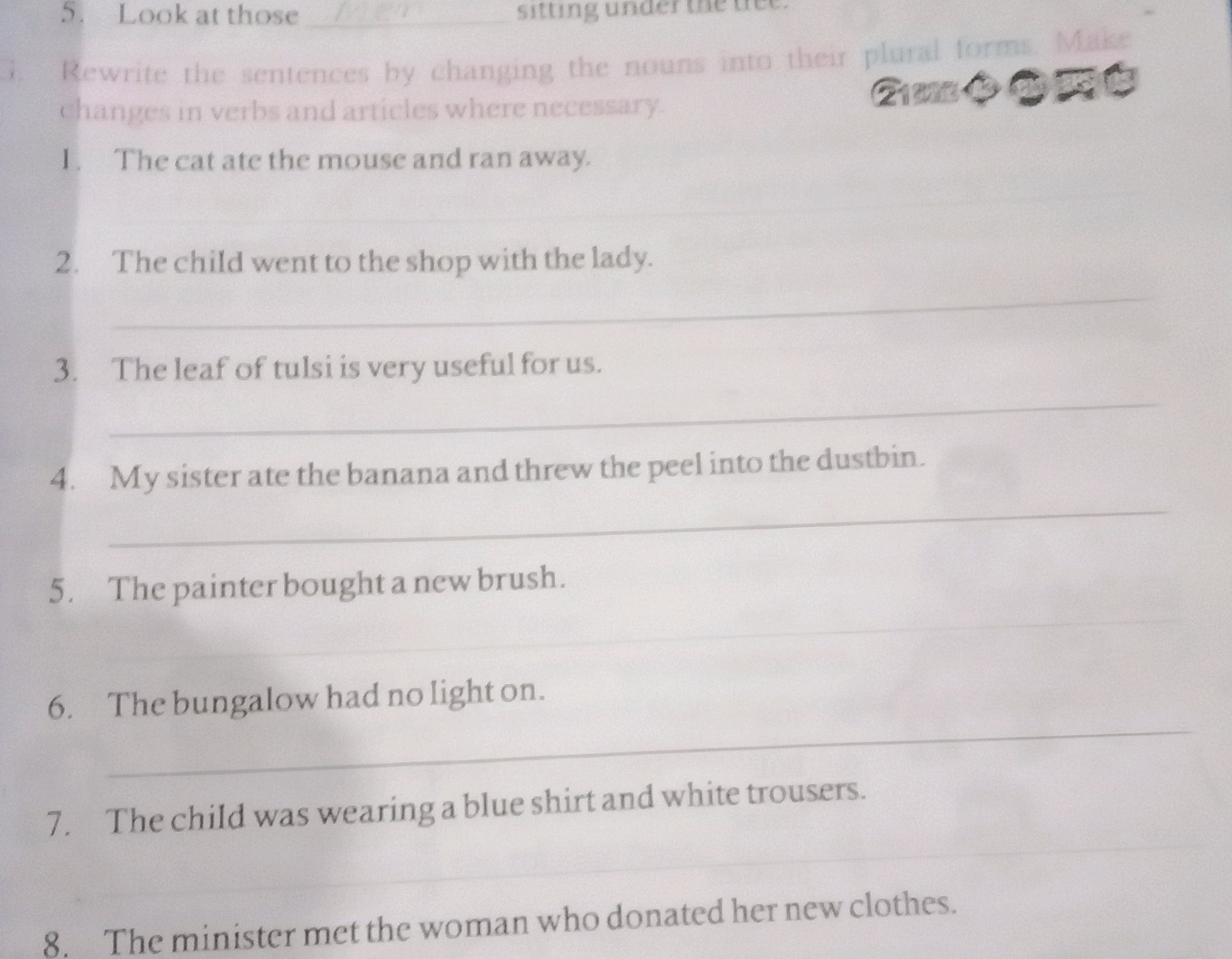 Rewrite the sentences by changing the nouns | StudyX