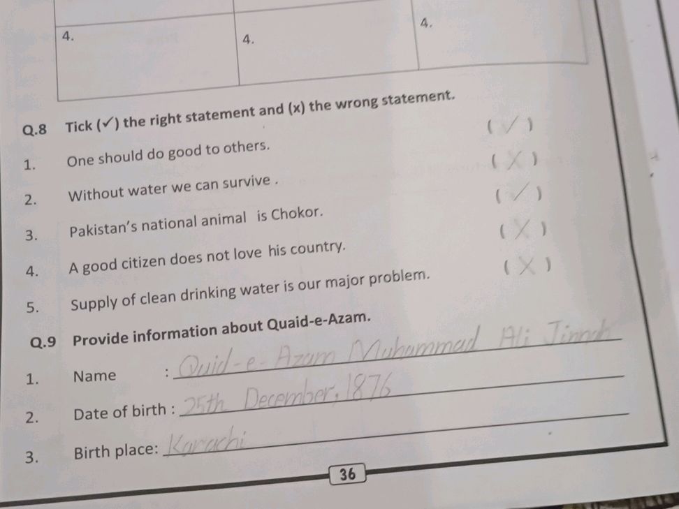 Q.8 Tick ( ) the right statement and (x) the | StudyX