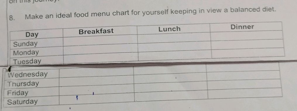 8. Make an ideal food menu chart for | StudyX