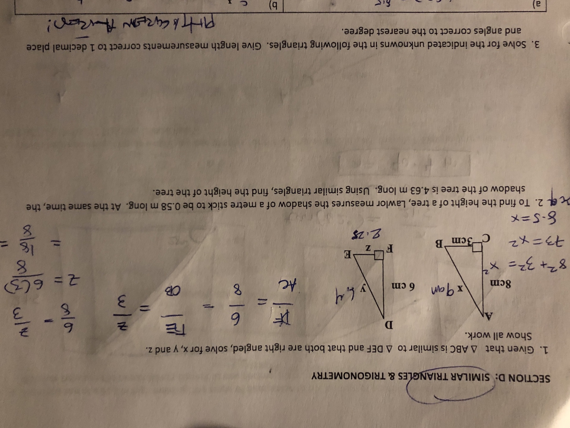 1. Given that $ ABC$ is similar to $ DEF$ | StudyX