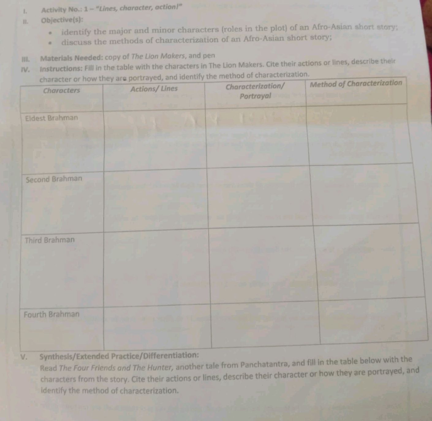 IV. Instructions: Fill in the table with the | StudyX