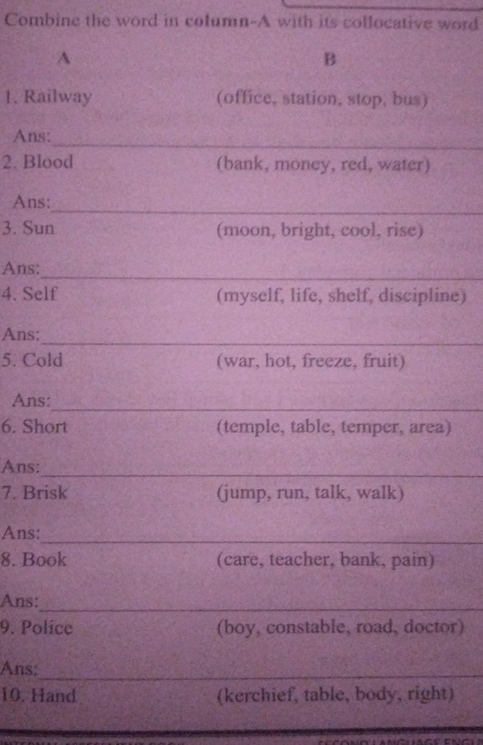 Combine the word in column-A with its | StudyX