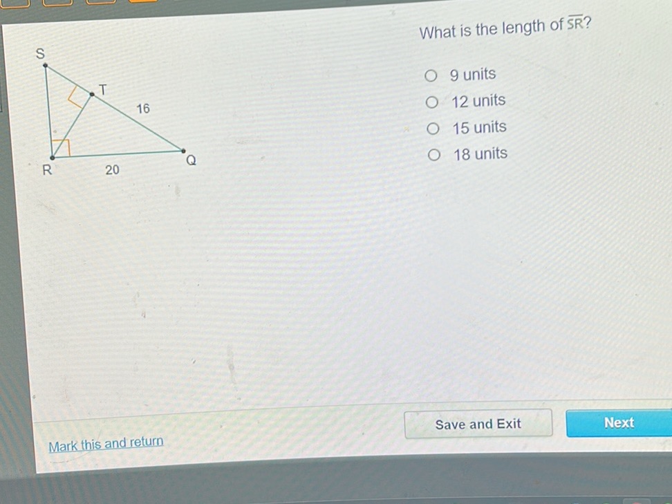 What is the length of $ {SR}$? O 9 units O | StudyX