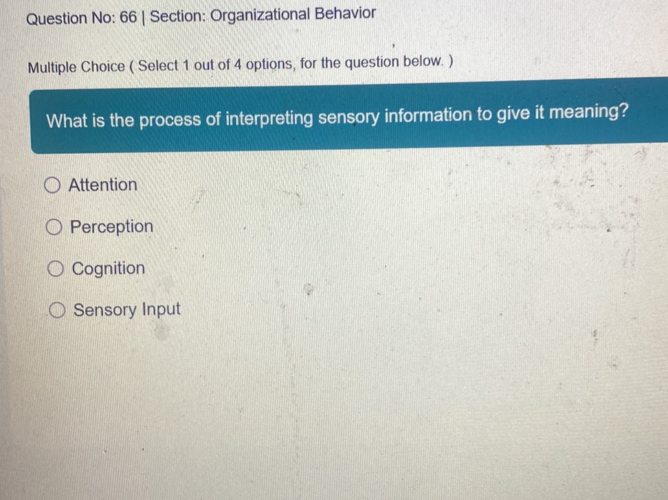 What is the process of interpreting sensory | StudyX