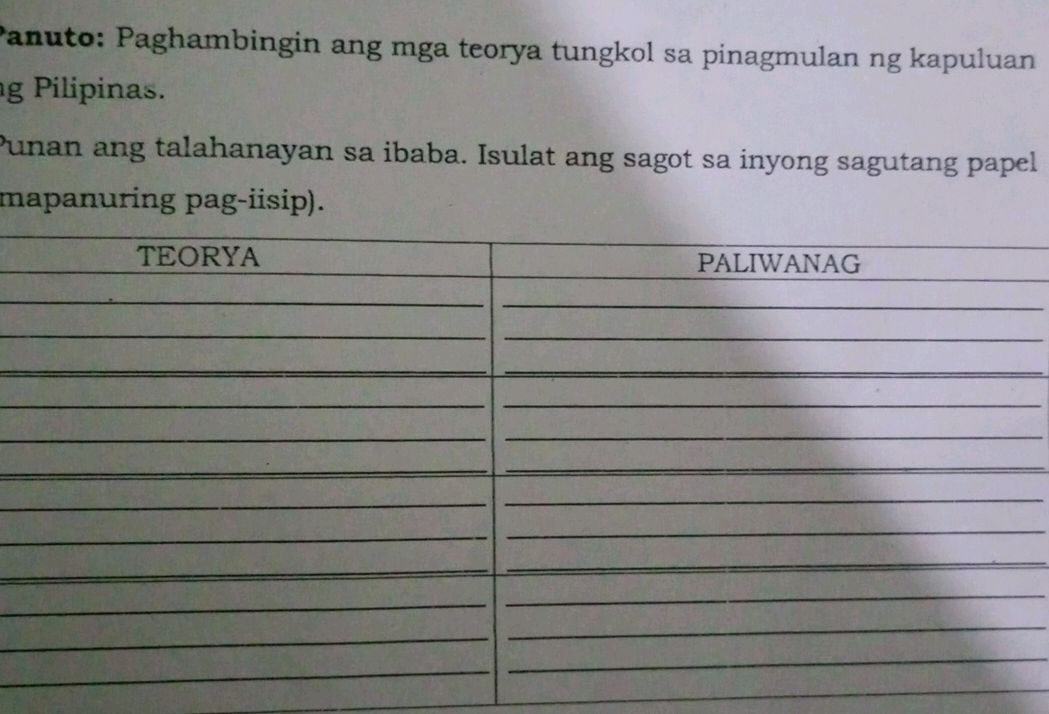 Panuto: Paghambingin ang mga teorya tungkol | StudyX