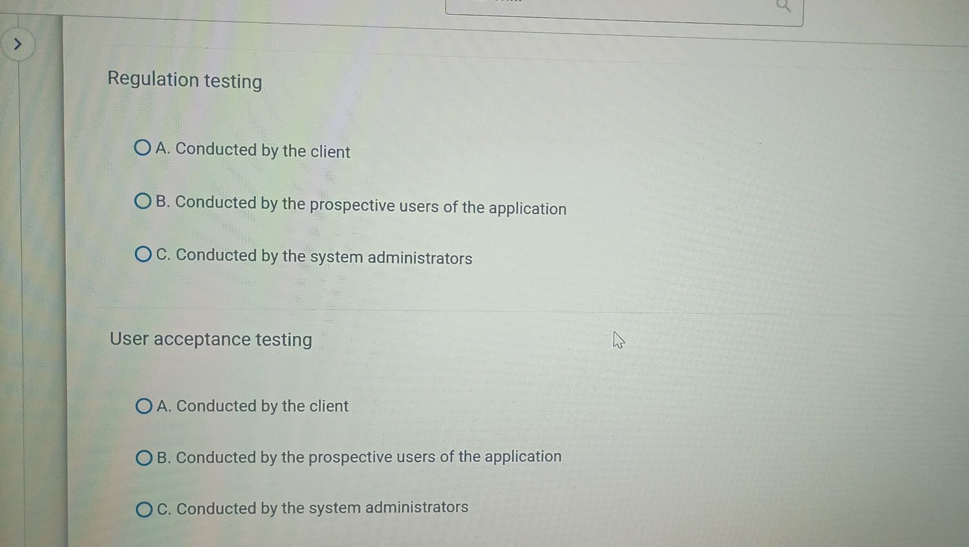 Regulation testing A. Conducted by the | StudyX