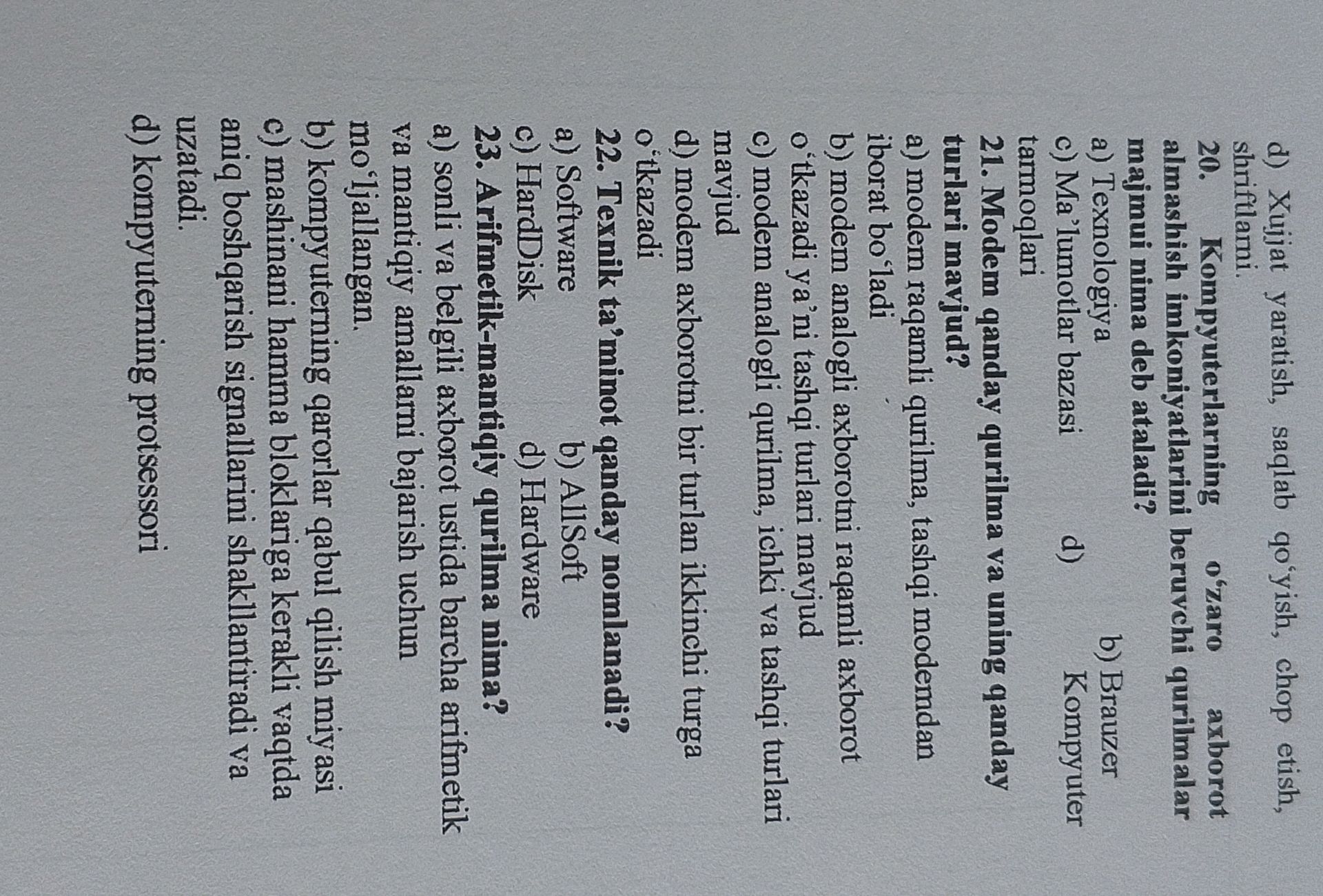 20. Kompyuterlarning o'zaro axborot | StudyX