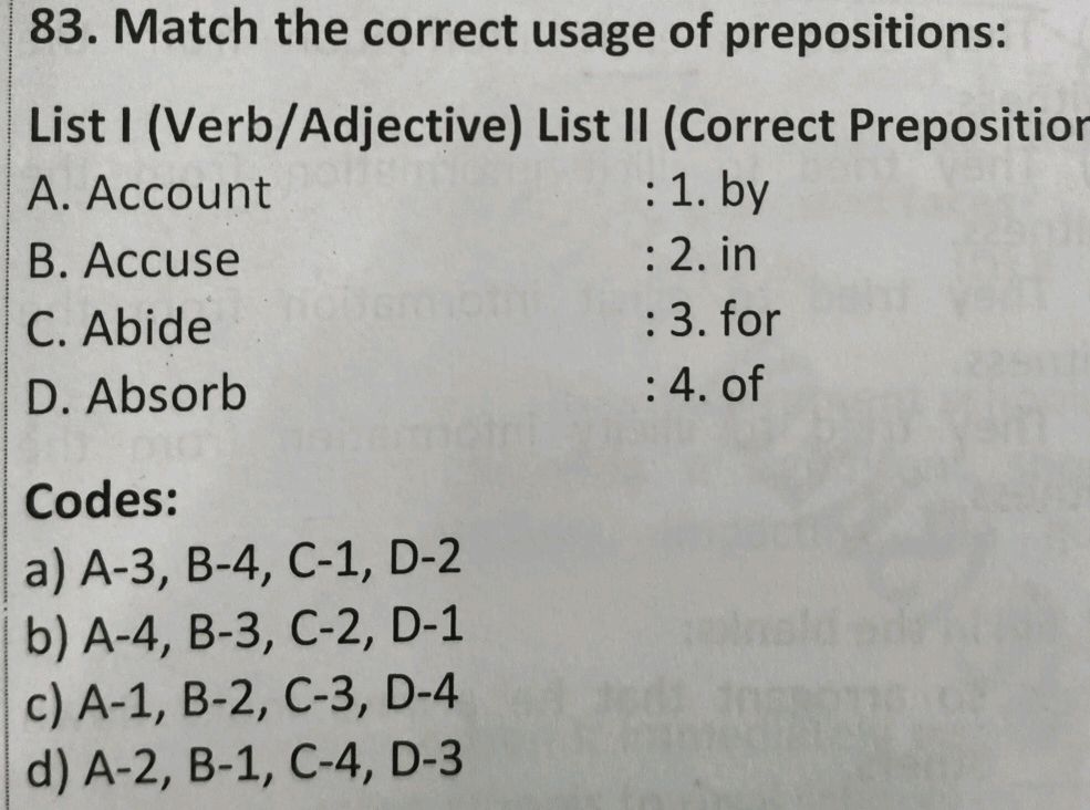 83. Match the correct usage of prepositions: | StudyX