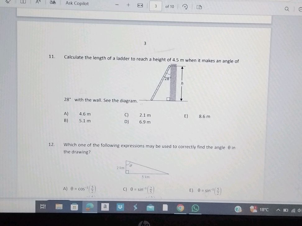 11. Calculate the length of a ladder to | StudyX