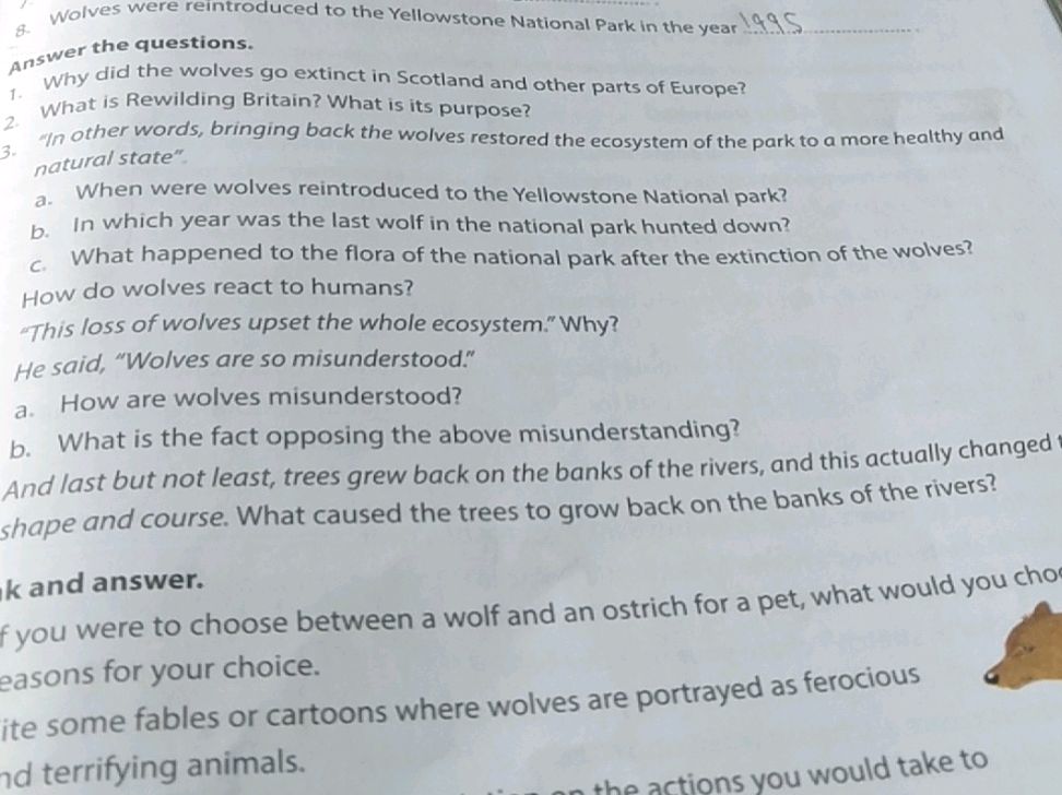 8. Wolves were reintroduced to the | StudyX