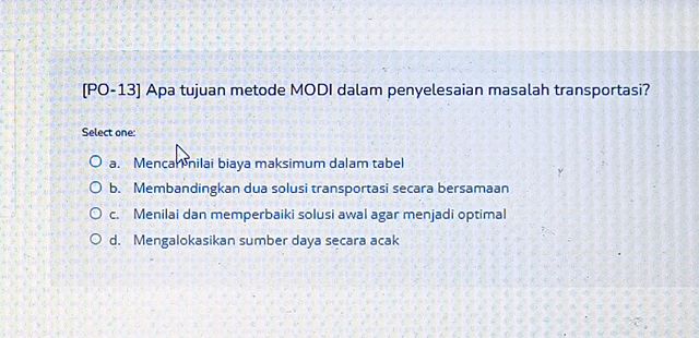 [PO-13] Apa tujuan metode MODI dalam | StudyX