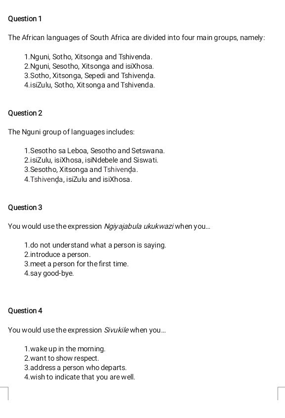 Question 1 The African languages of South | StudyX