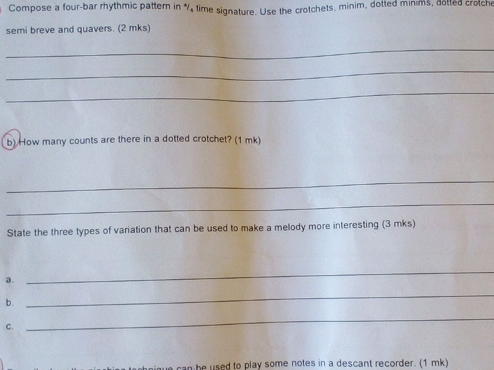 Compose a four-bar rhythmic pattern in 1/4 | StudyX
