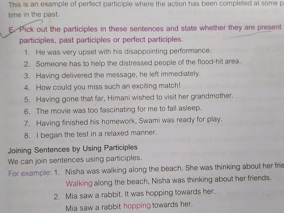 Pick out the participles in these sentences | StudyX