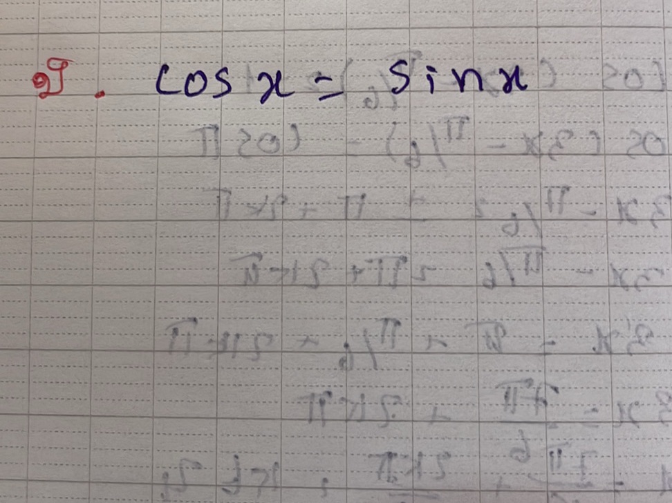 Solving trigonometric equation cos x = sin x | StudyX