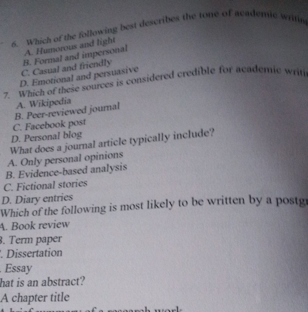 6. Which of the following best describes the | StudyX