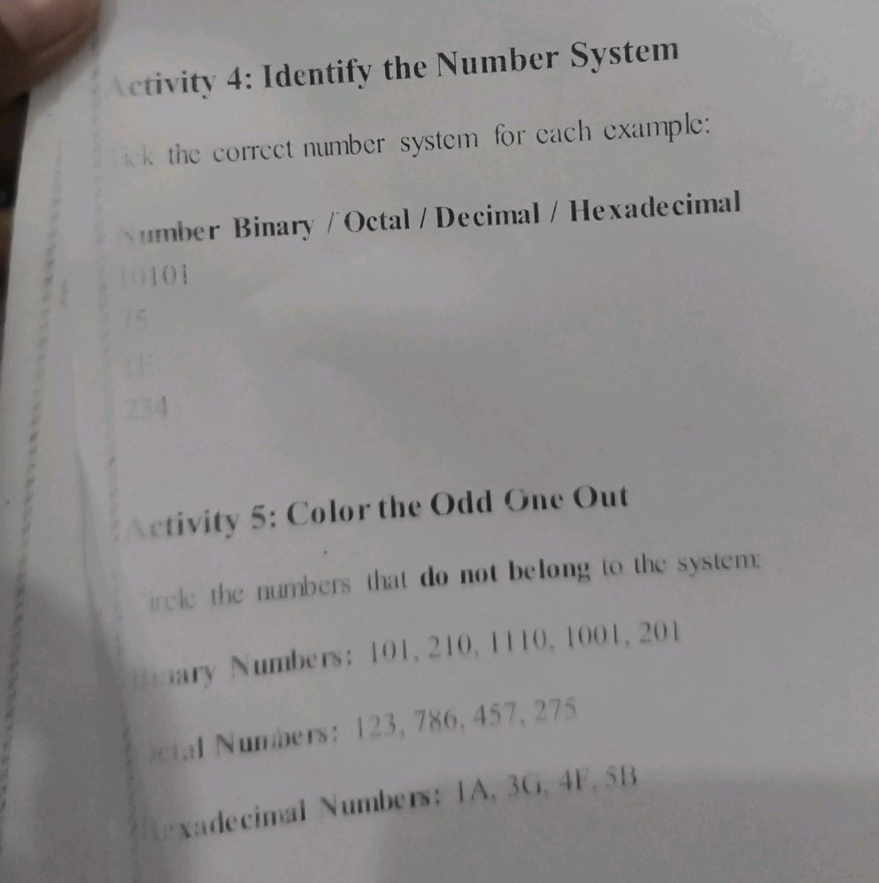 Activity 4: Identify the Number System Tick | StudyX
