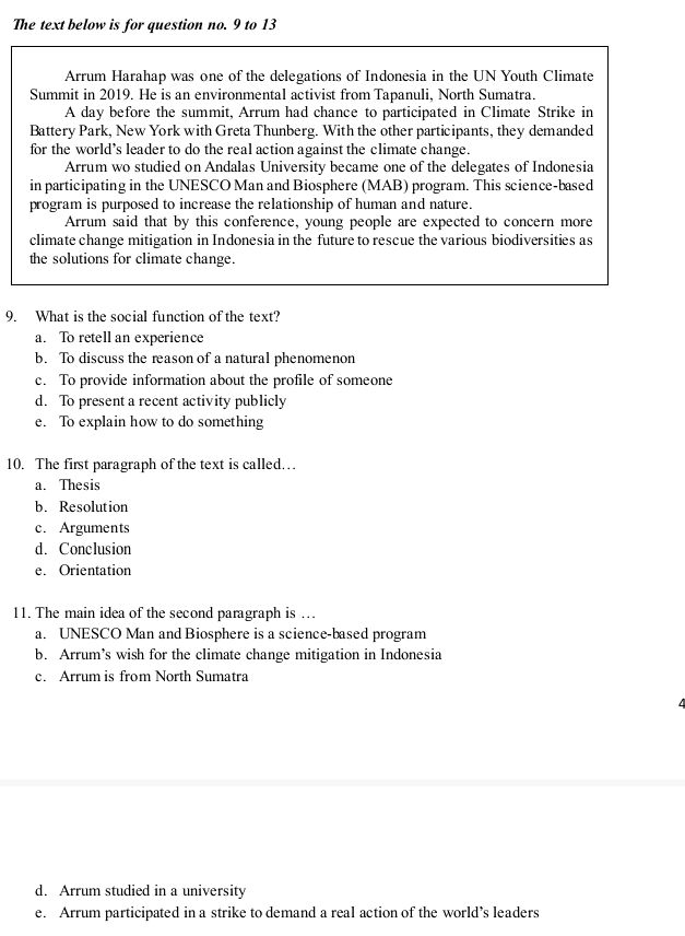 The text below is for question no. 9 to 13 | StudyX