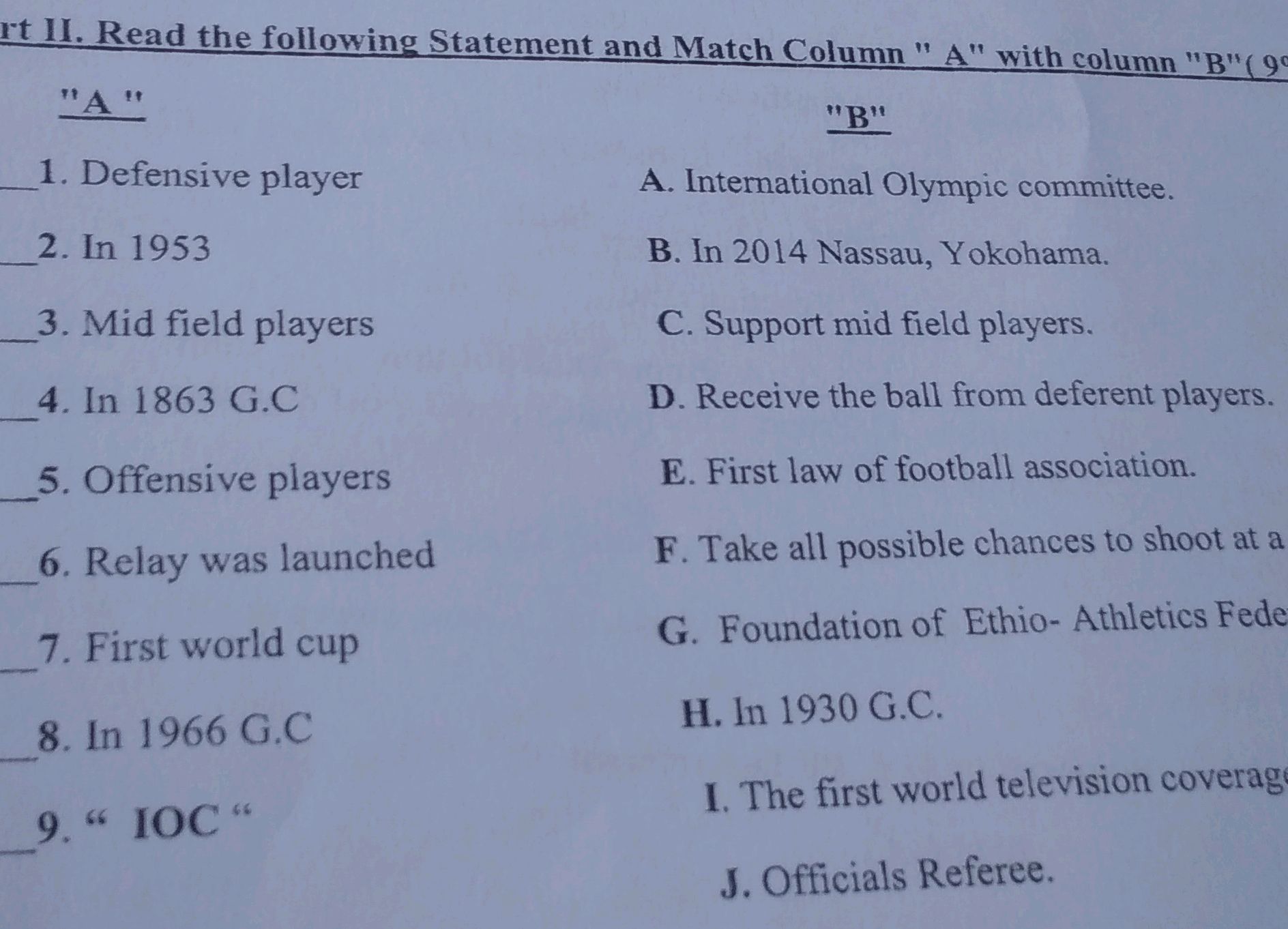 Read the following Statement and Match | StudyX