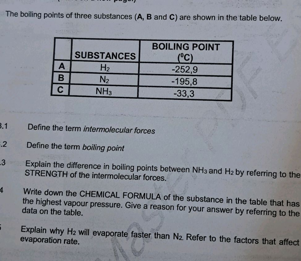 The boiling points of three substances (A, B | StudyX