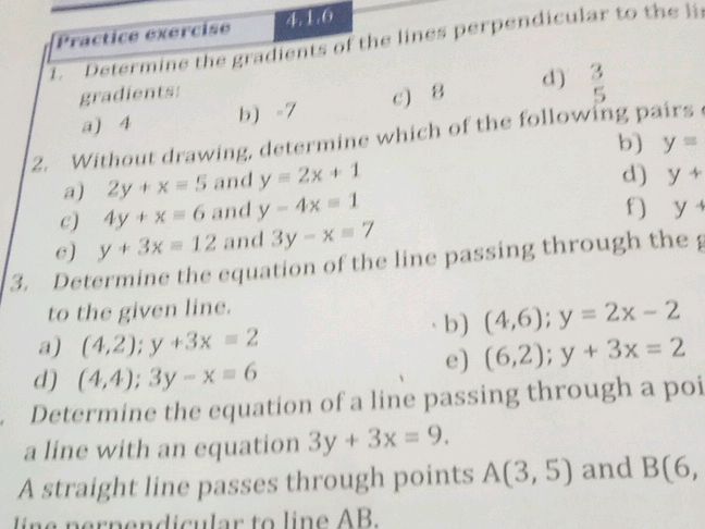 1. Determine the gradients of the lines | StudyX