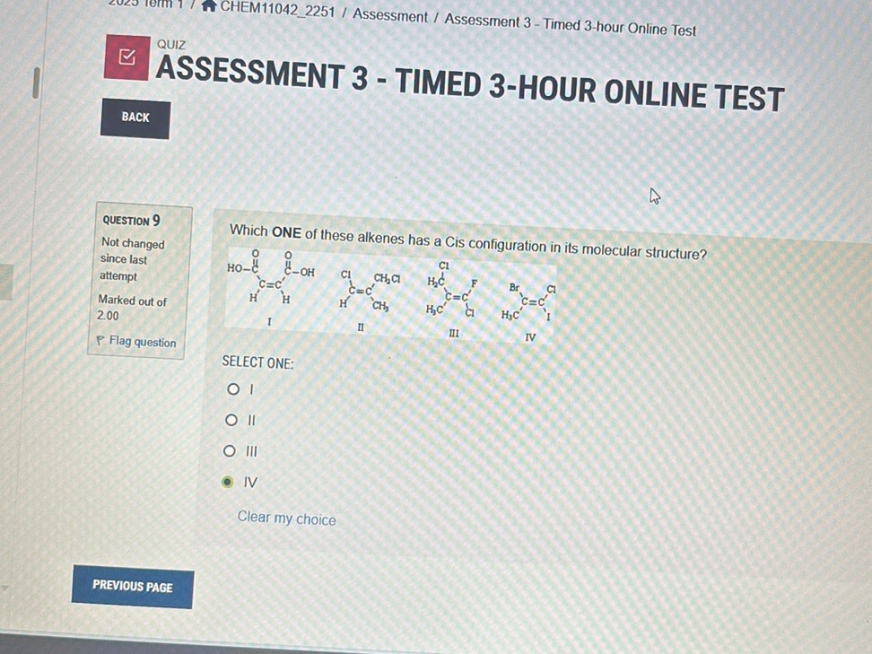 Which ONE of these alkenes has a Cis | StudyX